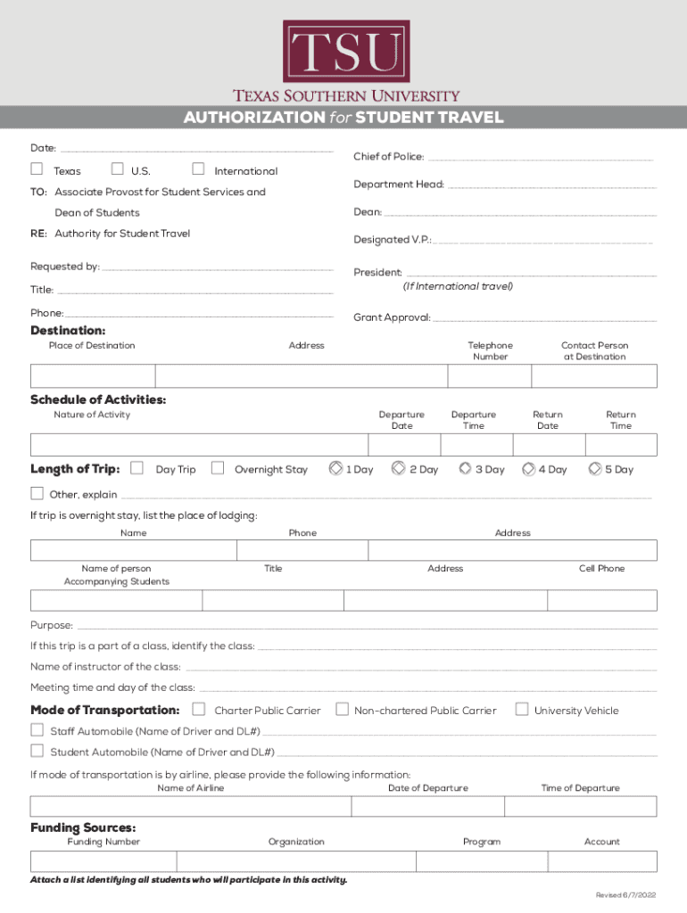Fillable Online AUTHORIZATION for STUDENT TRAVEL Fax Email Print ...