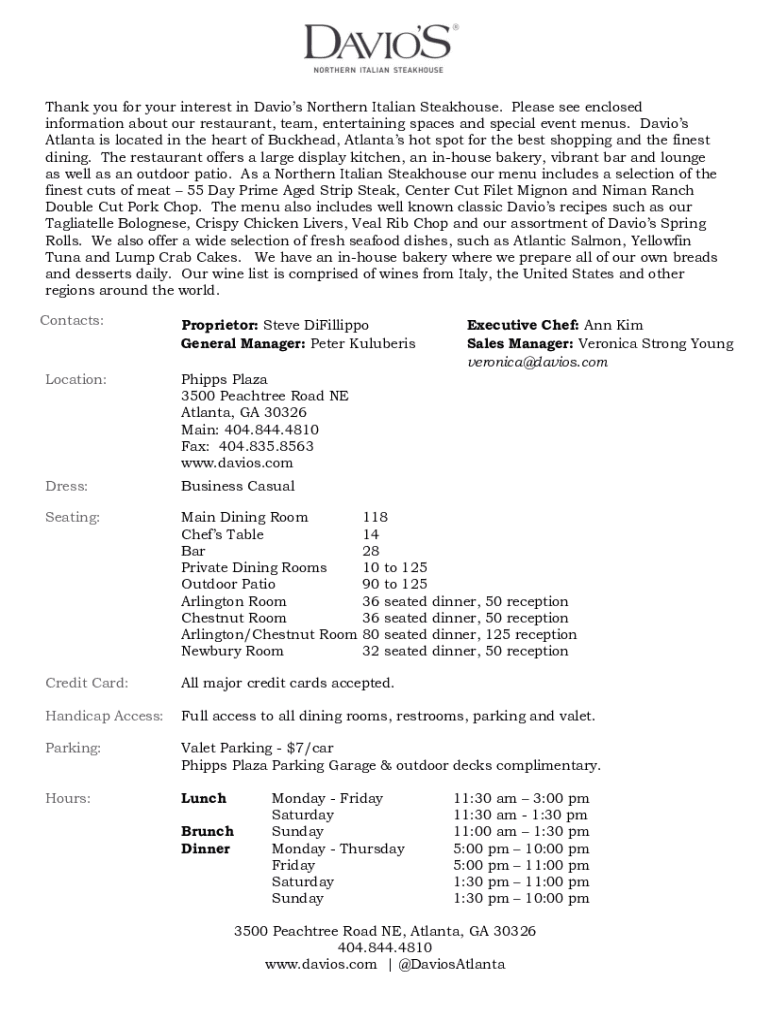 Fillable Online Review of Davio's Northern Italian Steakhouse - Back ...