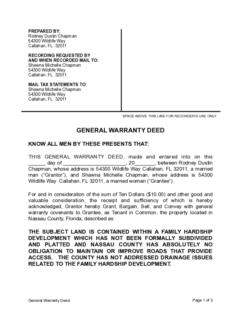 Fillable Online Rodney D Chapman Family Hardship General Warranty Deed Fax Email Print - pdfFiller