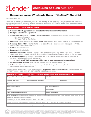 Fillable Online Consumer Loans Wholesale Broker theStart Checklist Fax Email Print - pdfFiller