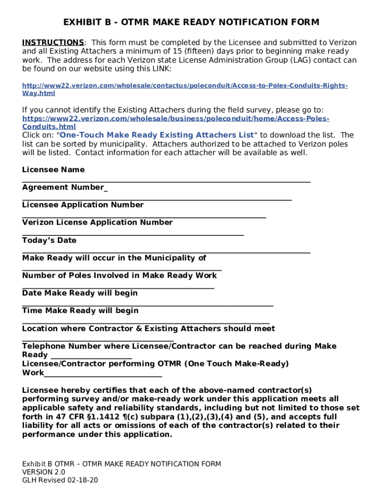 exhibit b - otmr make ready notification Doc Template | pdfFiller