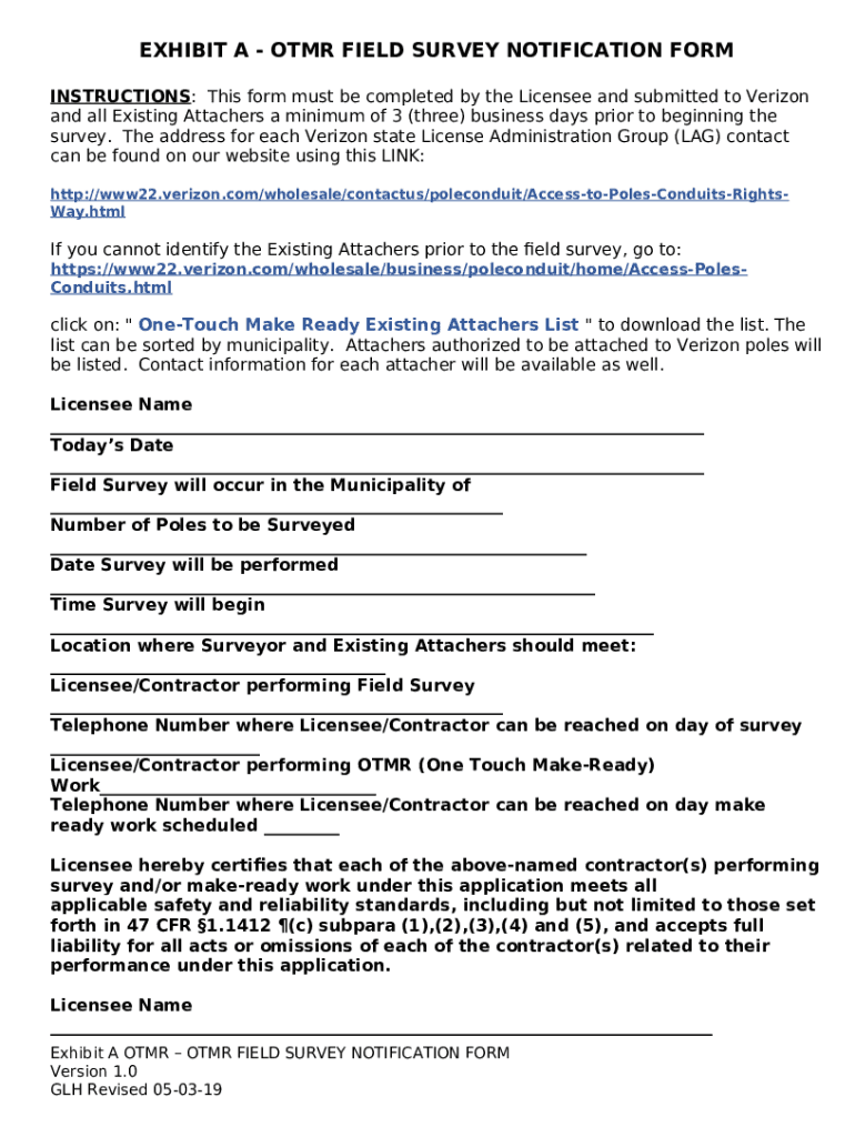 Exhibit A OTMR Field Survey Notification Doc Template | pdfFiller