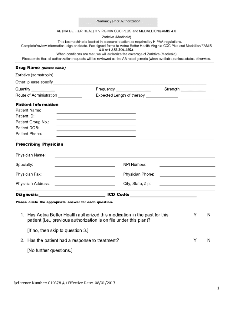 Fillable Online ABHVACCCPlusandMedallion-FAMIS4.0ZorbtivePAForm ...