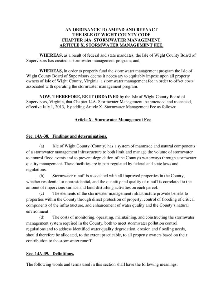 Fillable Online AN ORDINANCE TO AMEND AND REENACT THE ISLE OF WIGHT ... Fax Email Print - pdfFiller