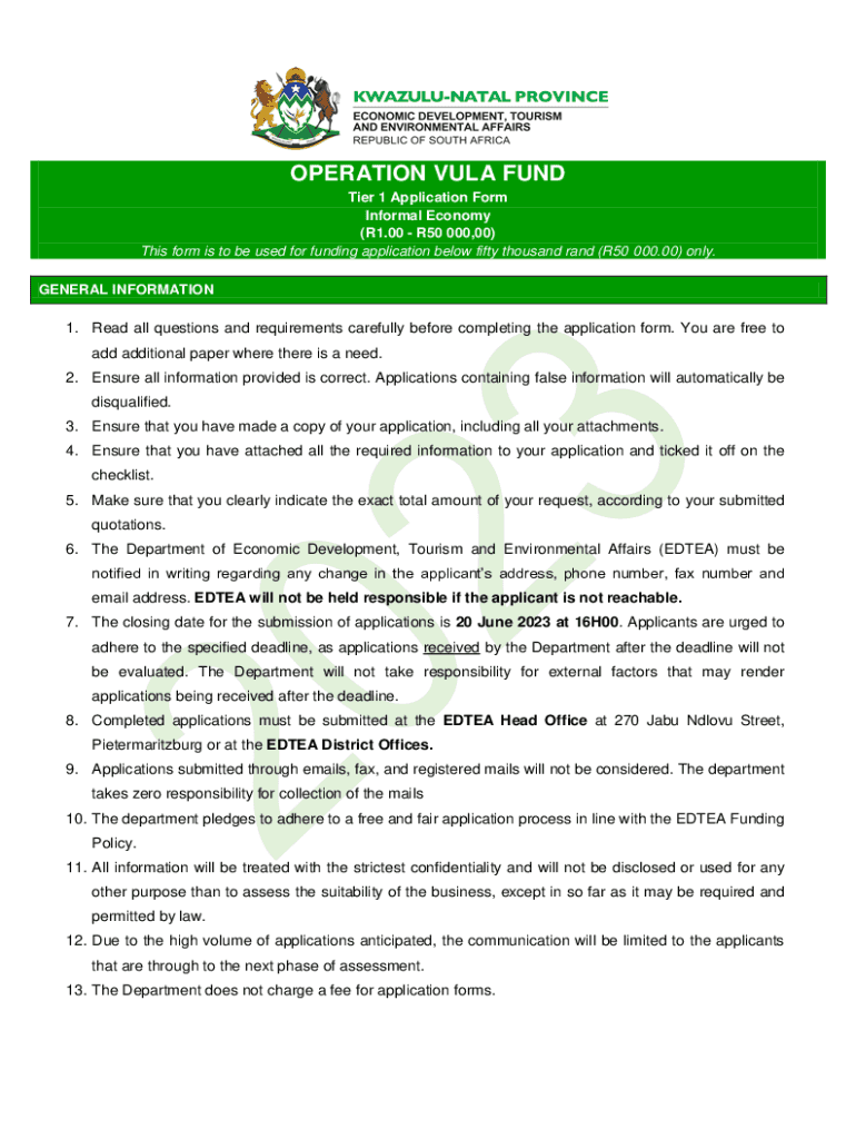 Fillable Online Operation Vula Funding Tier... - Small Business ...