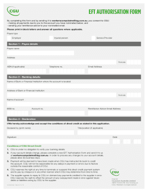 Fillable Online EFT Authorisation FormInjured worker Fax Email Print ...