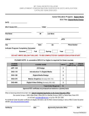 Fillable Online MSJC ECC Application Digital Media Design Fax Email ...