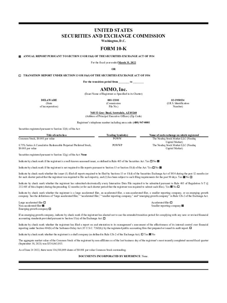 Fillable Online AMMO,-Inc-Form-10-K-2022.pdf Fax Email Print - pdfFiller