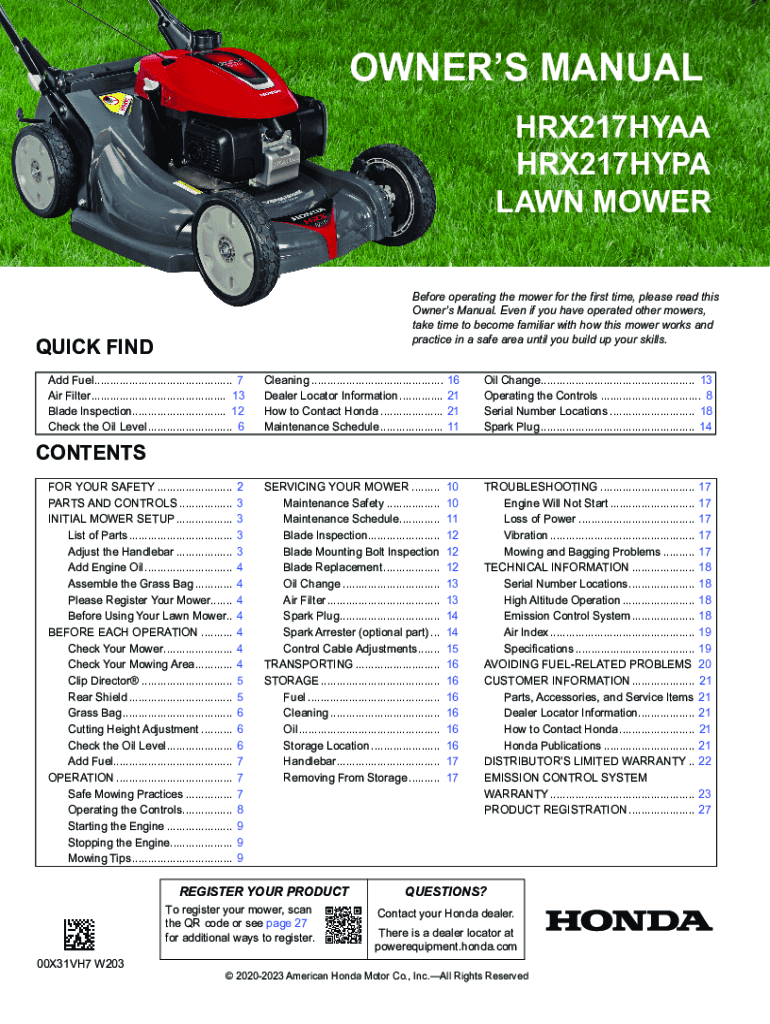 Fillable Online Owner's Manual - Rotary Mower Fax Email Print - pdfFiller