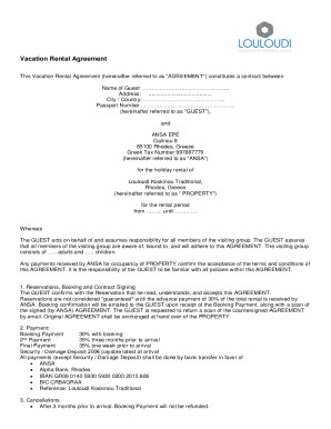 Fillable Online This Vacation Rental Agreement (hereinafter referred to ...