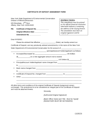 Certificate of Deposit Amendment (Word) Doc Template | pdfFiller