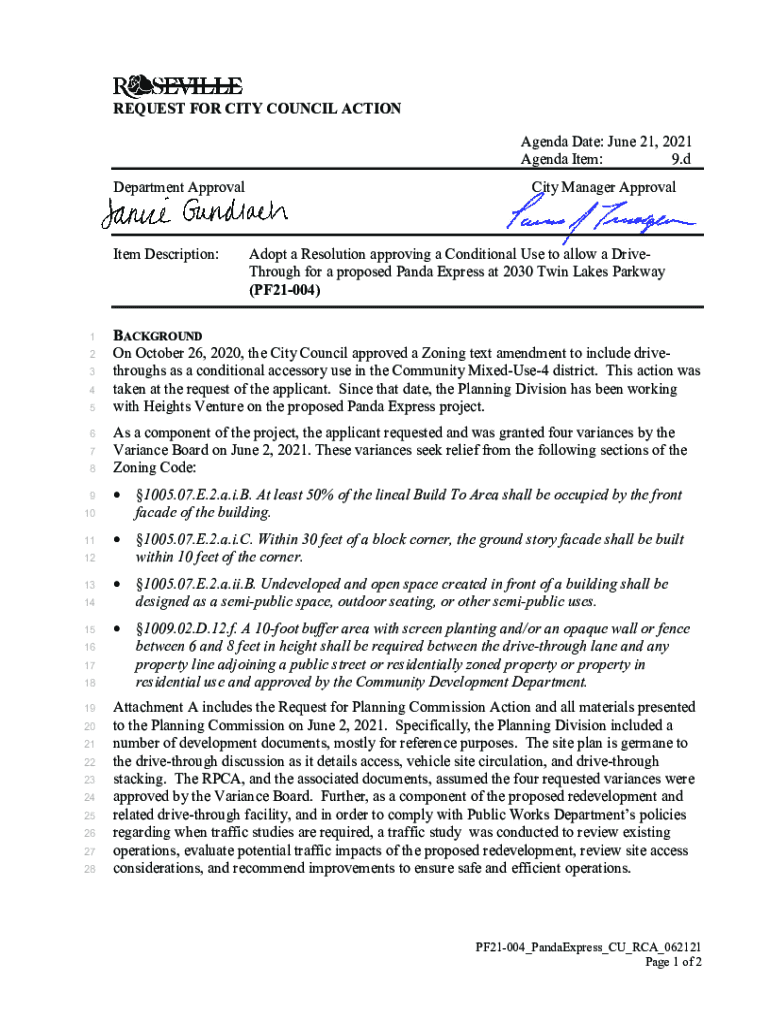 Fillable Online REQUEST FOR CITY COUNCIL ACTION Agenda Date: June 21 ...