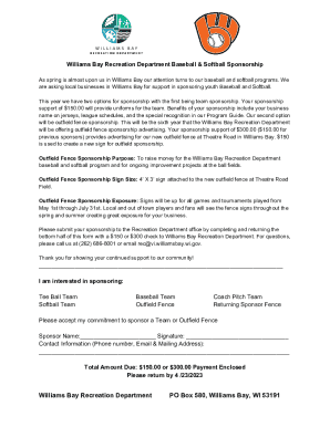 Fillable Online Baseball and Softball Sponsorship Form Fax Email Print ...
