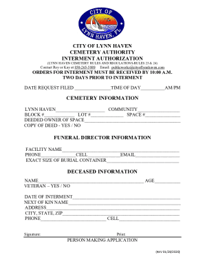 Fillable Online Cemetery interment form Fax Email Print - pdfFiller