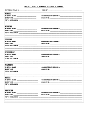 Remplissable En Ligne DRUG COURT/DUI COURT ATTENDANCE FORM Fax Email ...