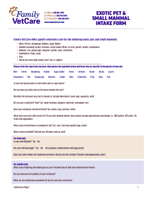 Fillable Online EXOTIC PET & SMALL MAMMAL INTAKE FORM Fax Email Print ...