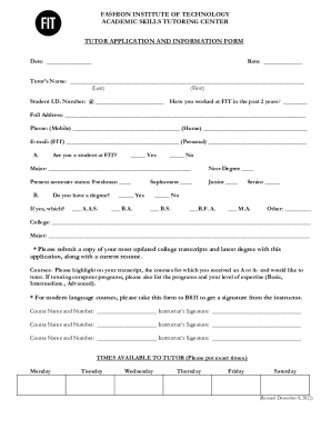 Fillable Online tutor application and information form Fax Email Print ...