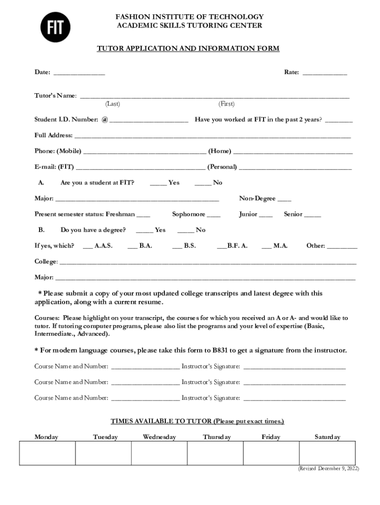 Fillable Online tutor application and information form Fax Email Print ...