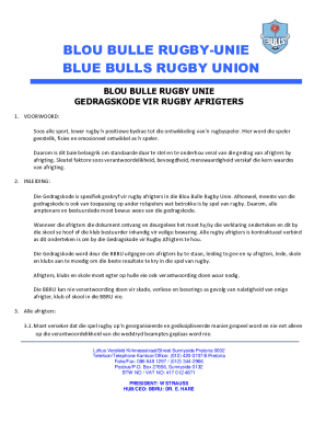 Fillable Online BLOU BULLE RUGBY-UNIE BLUE BULLS RUGBY UNION Fax Email ...