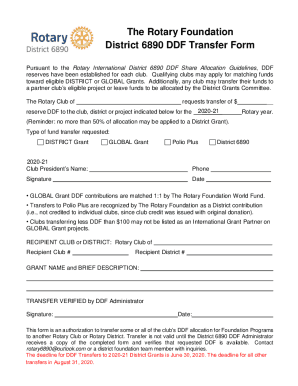 Fillable Online The Rotary Foundation District 6890 DDF Transfer Form ...