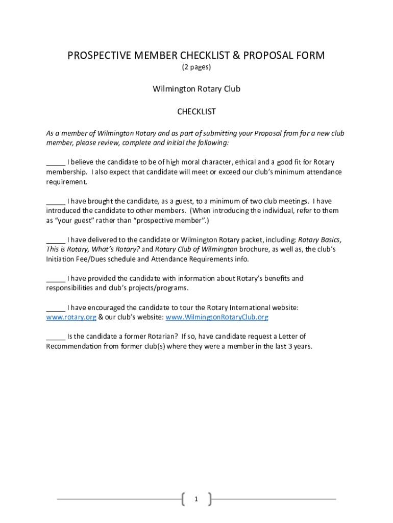 Fillable Online PROSPECTIVE MEMBER CHECKLIST & PROPOSAL FORM Fax Email ...