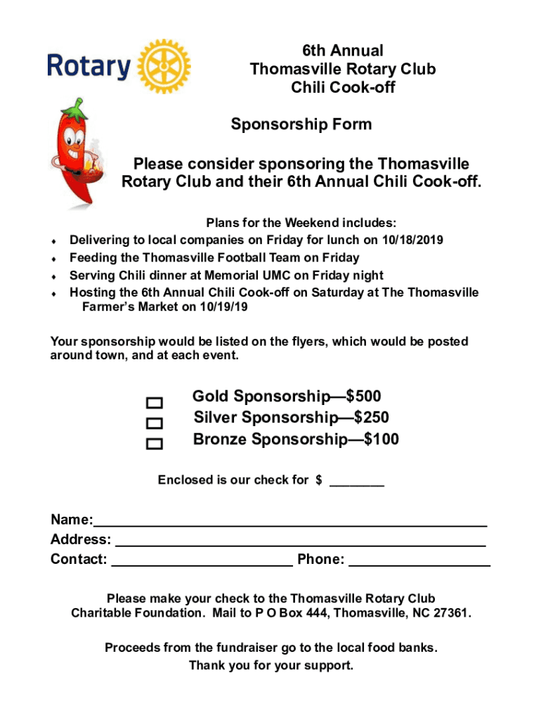 Fillable Online Rotary Club Will Sponsor Third Annual Chili Cook-off ...