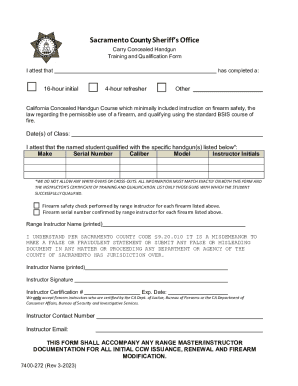 Fillable Online Carry Concealed Handgun Training and Qualification Form ...