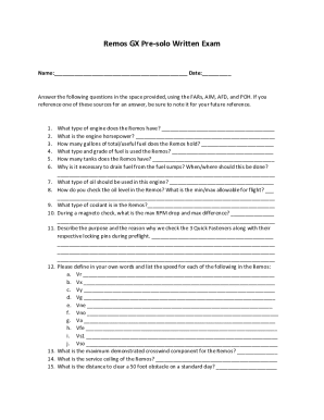 Fillable Online Pre-Solo Written Exam Name: - Date: - Airplane Make ...