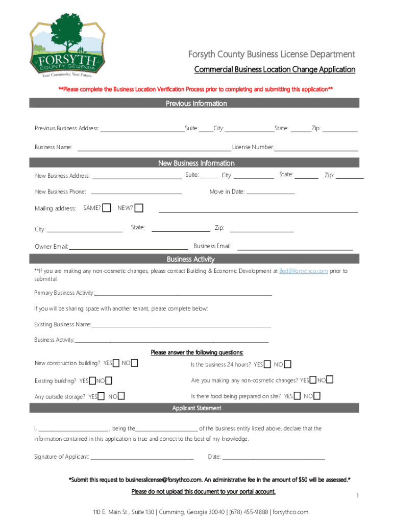 Fillable Online Commercial Business Location Change Application Fax ...