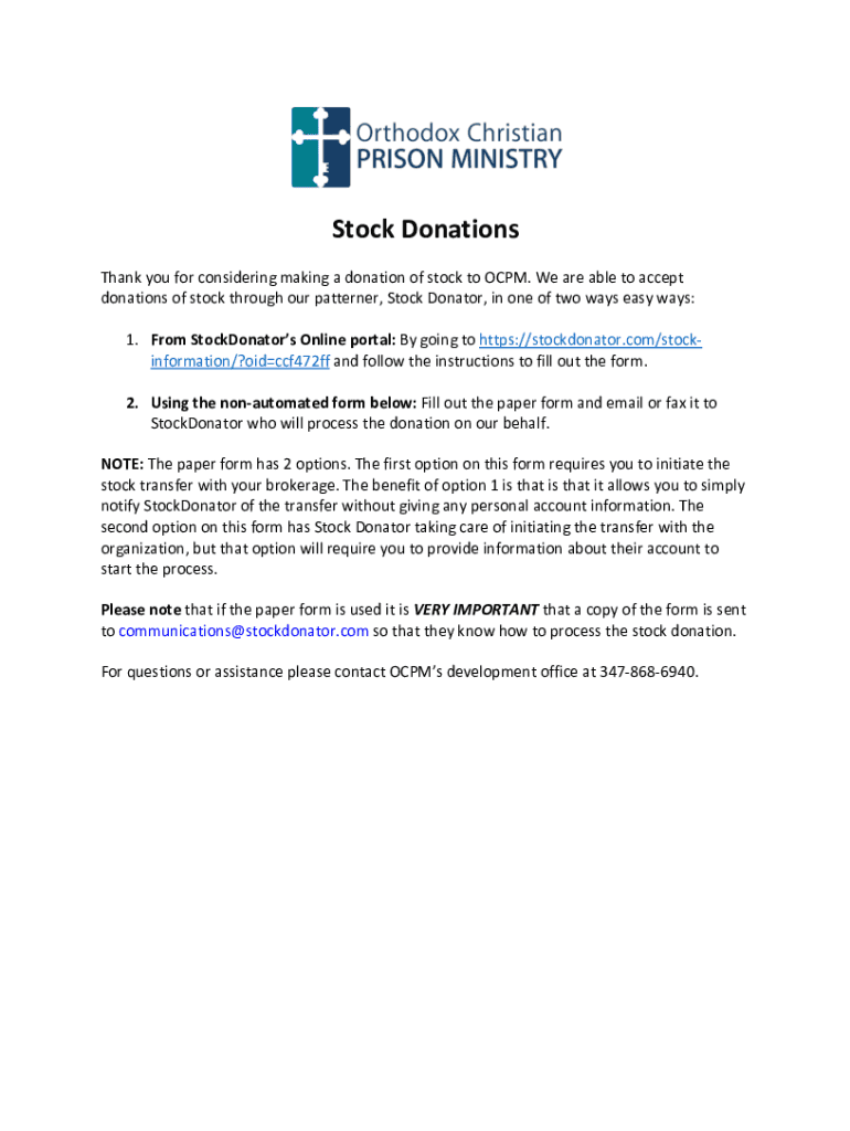 Fillable Online How we Accept Stock Donations For Your Non Profit Fax ...