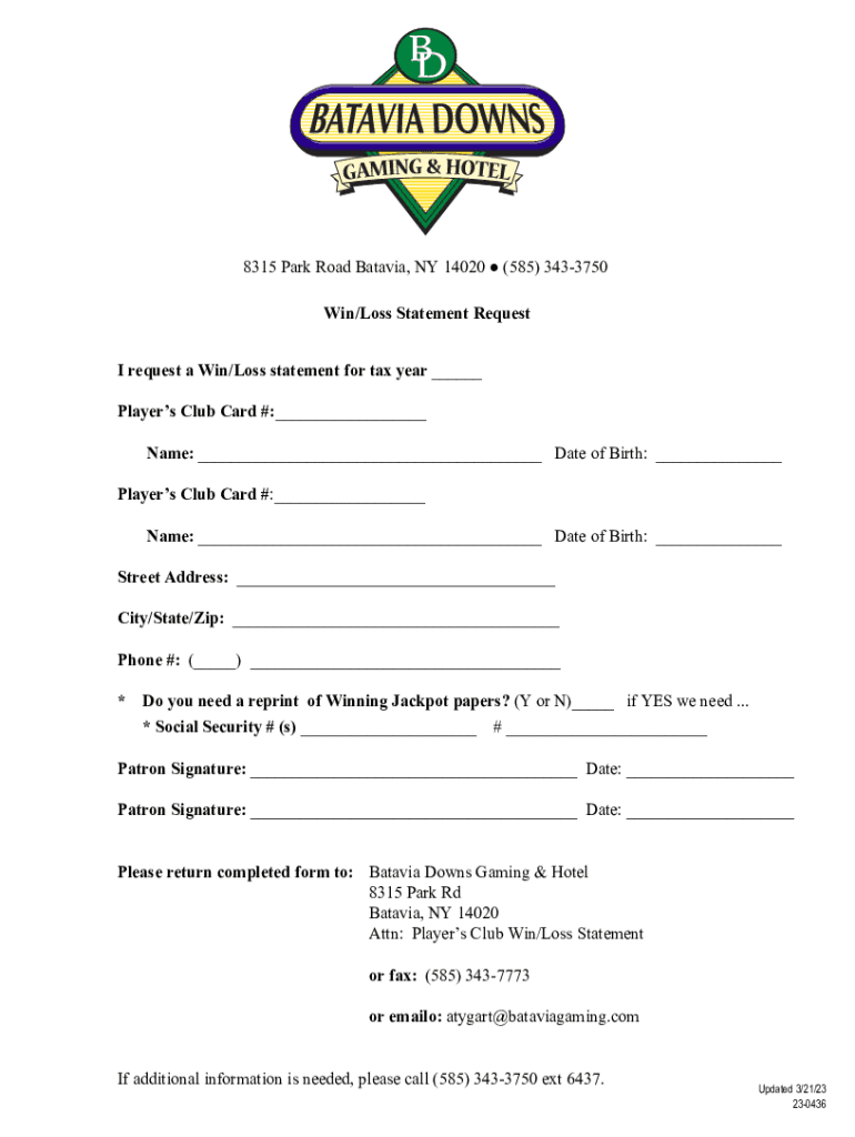 Fillable Online Win/Loss Statement and Tax Document Frequently Asked ...