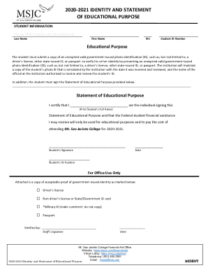 Fillable Online MSJC Identity and Educational Purpose Statement Fax Email Print - pdfFiller