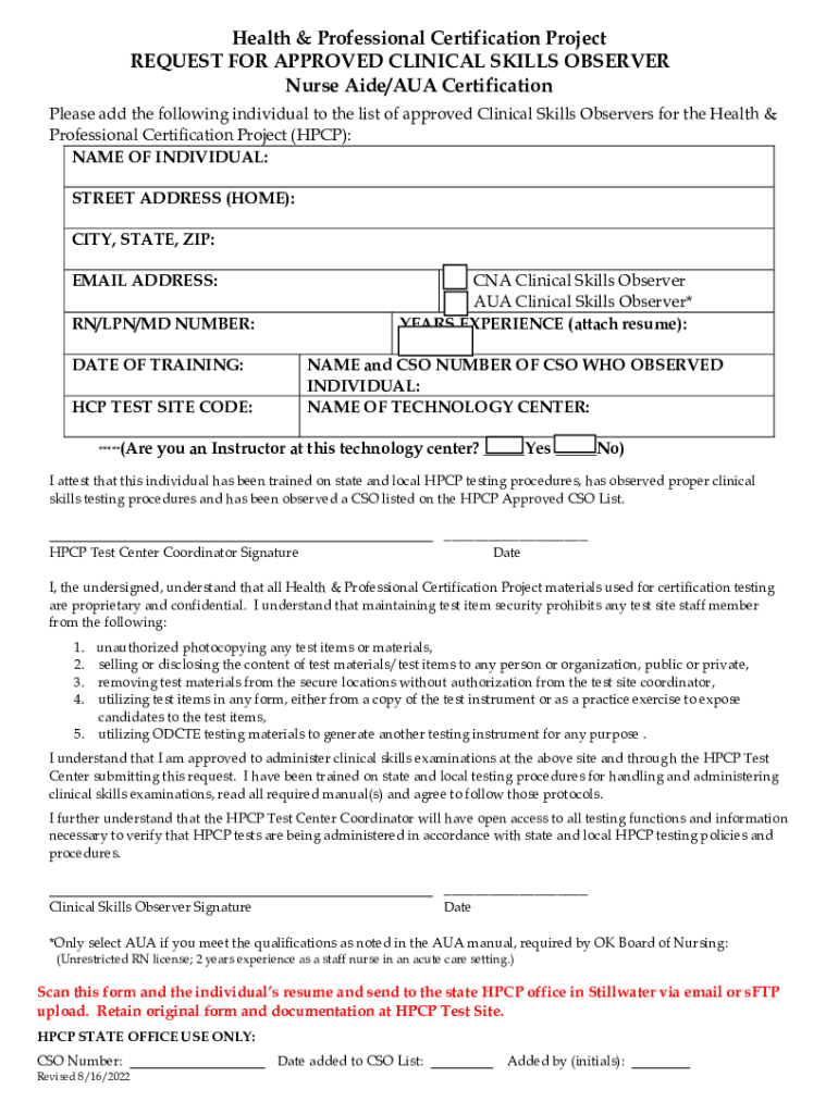Fillable Online cso-request. Health Certification Project Fax Email Print - pdfFiller
