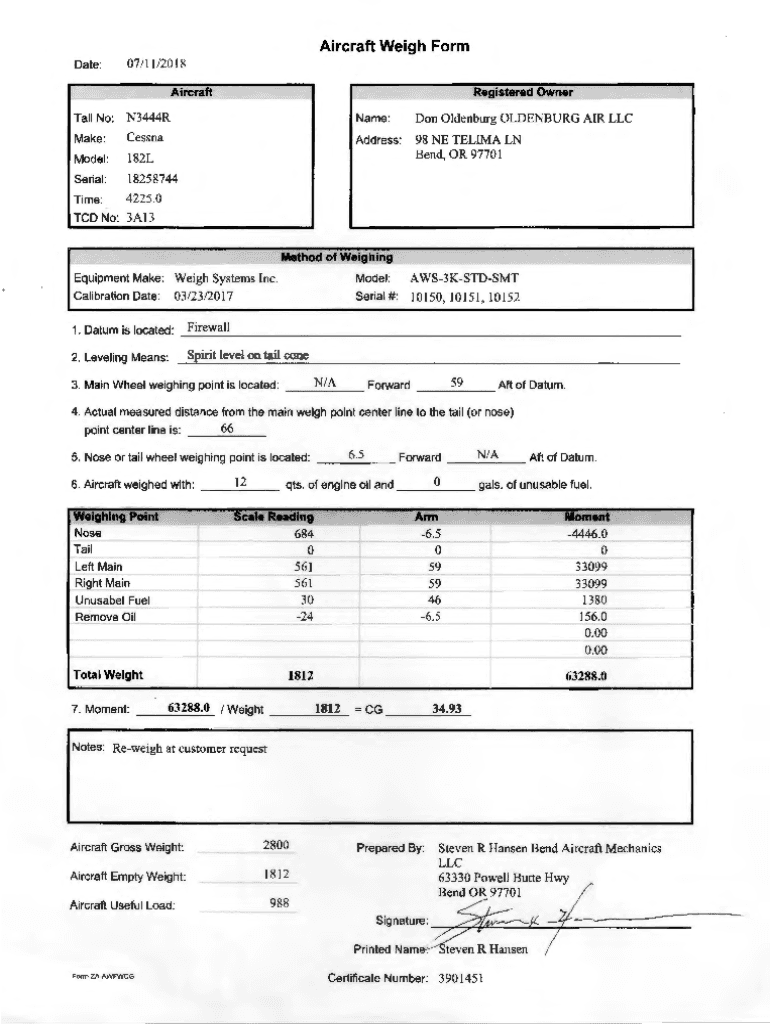 Fillable Online Aircraft Weigh Form Fax Email Print - pdfFiller