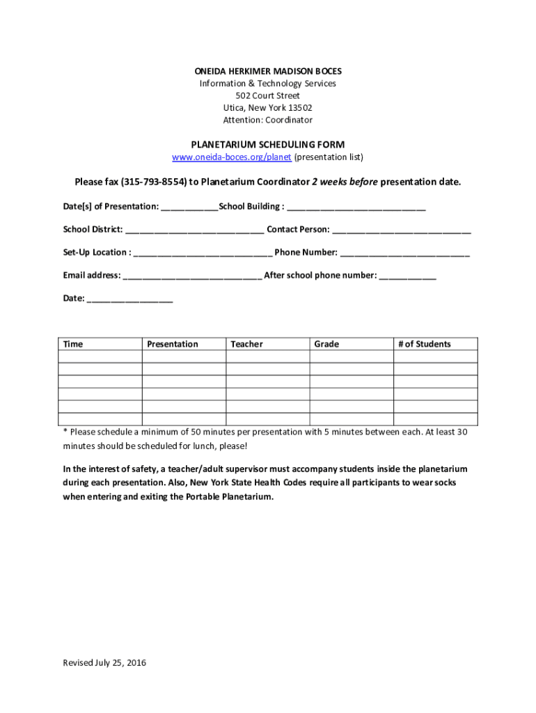 Fillable Online Planetarium Schedule Form Fax Email Print - pdfFiller