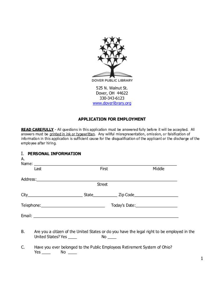 Fillable Online Dover Public Library, 525 N Walnut St, Dover, OH, Libraries Fax Email Print ...