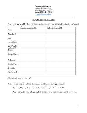 Fillable Online PARENT HISTORY FORM Fax Email Print - pdfFiller