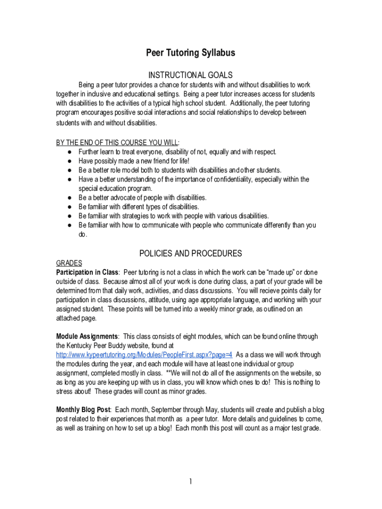 Fillable Online SAMPLE PEER BUDDY SYLLABUS Fax Email Print - pdfFiller