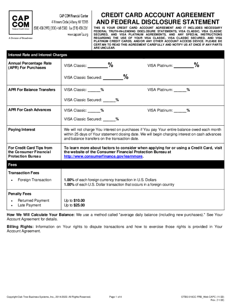 Fillable Online assets capcomfcu CREDIT CARD ACCOUNT AGREEMENT AND ...