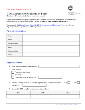 Fillable Online HDR Supervisor Registration Form Fax Email Print ...