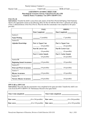 Fillable Online Assessment Scoring Sheet for PALS Pre-K and PPVT 20-21 ...