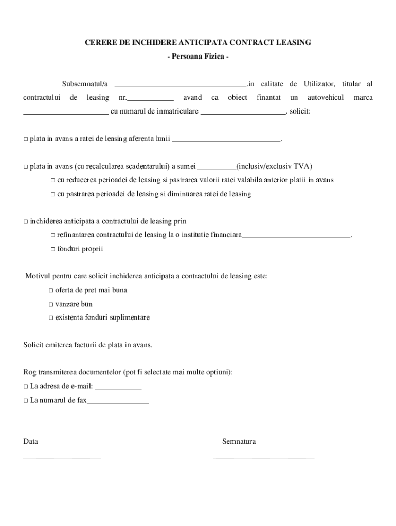 Fillable Online CERERE-DE-INCHIDERE-ANTICIPATA-CONTRACT- ... Fax Email ...