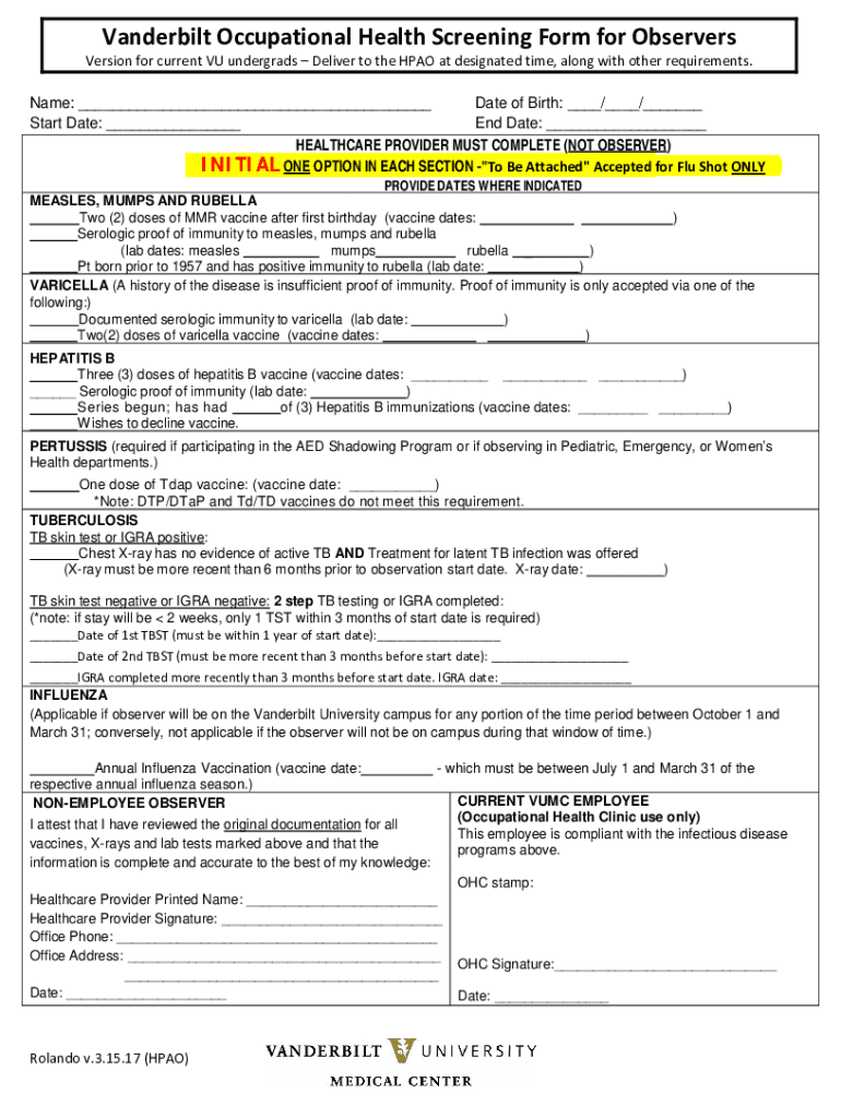 Fillable Online Version for current VU undergrads Deliver to the HPAO ...