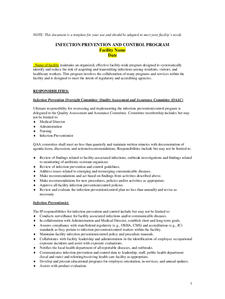 Fillable Online INFECTION PREVENTION AND CONTROL PROGRAM ... Fax Email ...