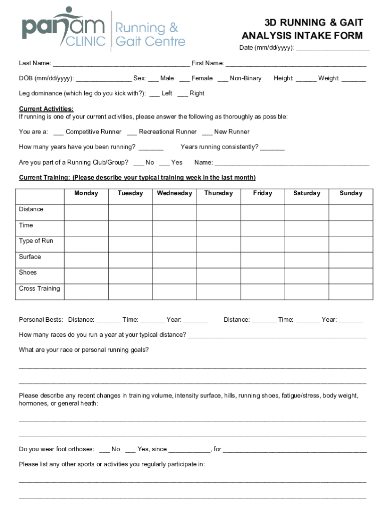 Fillable Online Running & Gait Centre - Intake Form.pdf Fax Email Print ...