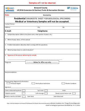 Fillable Online sfyl ifas ufl Medical or Veterinary Samples will not be ...