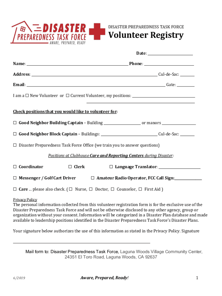 Fillable Online Disaster-Preparedness-Task-Force-Volunteer-Registry. ... Fax Email Print - pdfFiller