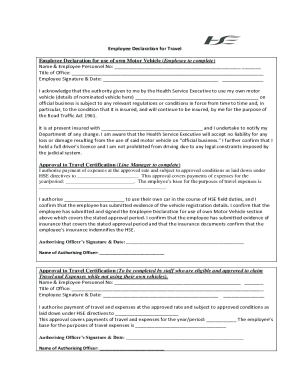 Fillable Online Employee Declaration for use of own Motor Vehicle ...