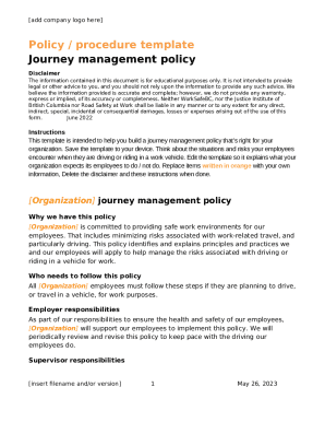 Journey Management Policy Template Doc Template | pdfFiller