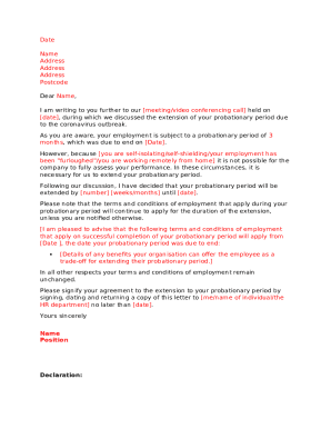 Probation Extension Template Letter Doc Template | pdfFiller